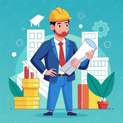 A Cartoon Of A Man With A Hard Hat Holding A Piece Of Paper With A Man
