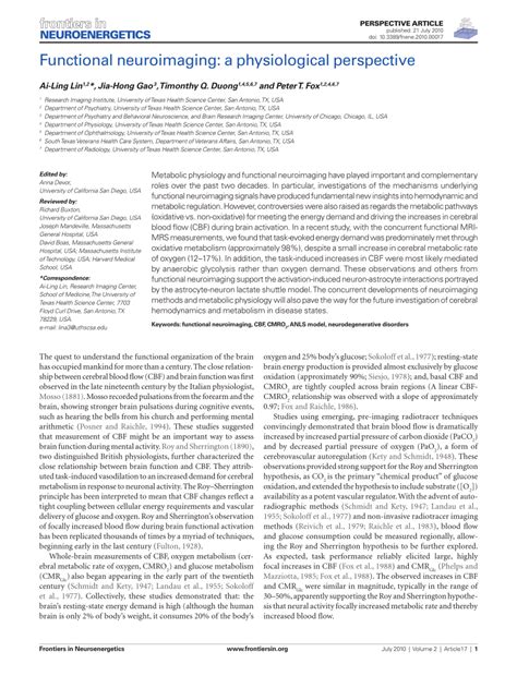 Pdf Functional Neuroimaging A Physiological Perspective