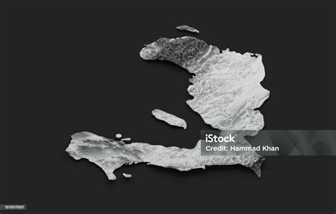 아이티 지도 흰색 음영 릴리프 색상 높이 지도 검정색 배경 3d 그림 아이티에 대한 스톡 사진 및 기타 이미지 아이티