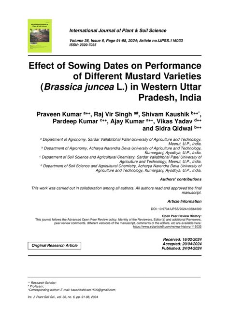 Pdf Effect Of Sowing Dates On Performance Of Different Mustard Varieties Brassica Juncea L