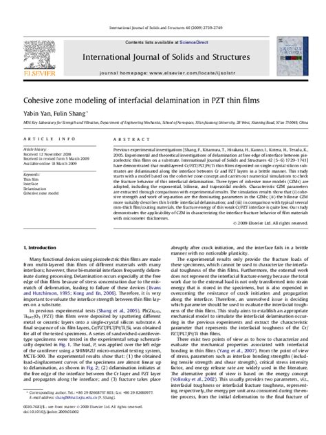 Pdf Cohesive Zone Modeling Of Interfacial Delamination In Pzt Thin Films