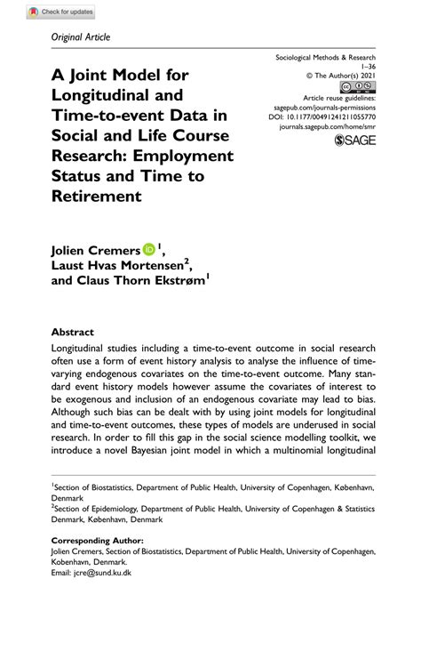 Pdf A Joint Model For Longitudinal And Time To Event Data In Social