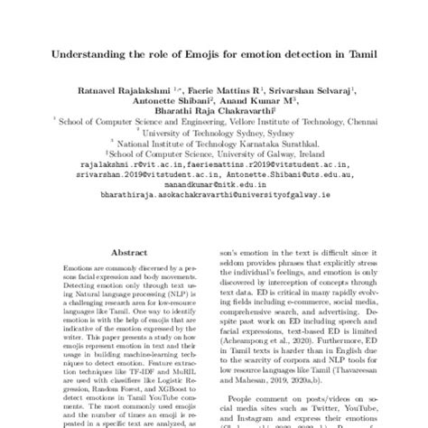 Understanding The Role Of Emojis For Emotion Detection In Tamil Acl Anthology