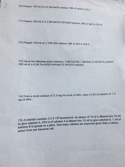 Solved Prepare Ml Of A M NaOH Solution MW Of NaOH Chegg