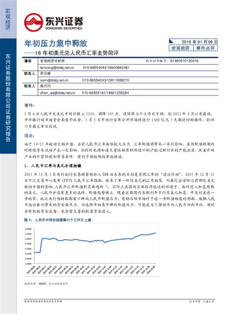 16年初美元兑人民币汇率走势简评：年初压力集中释放