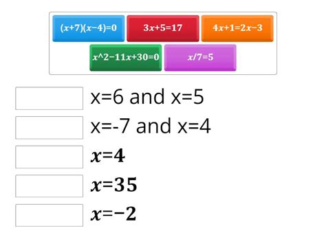 Solving Equations Grade 10 Match Up