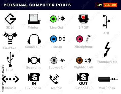 Set Of Realistic Personal Computer Ports Connectors Or Usb Universal