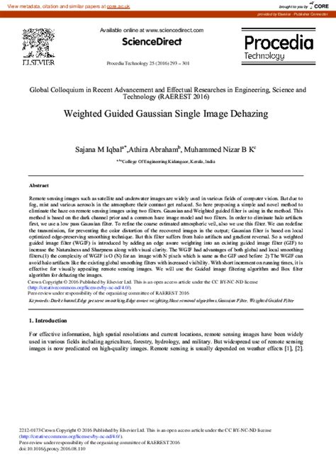 Pdf Weighted Guided Gaussian Single Image Dehazing
