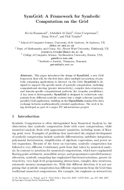 Pdf Symgrid A Framework For Symbolic Computation On The Grid Dana