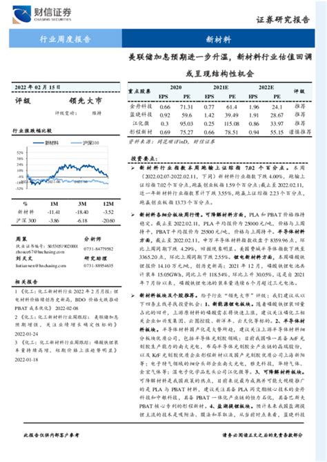 新材料行业周度报告：美联储加息预期进一步升温，新材料行业估值回调或呈现结构性机会