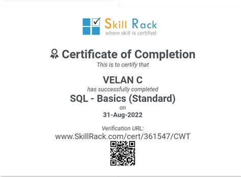 Velan C On Linkedin I Have Completed Sql Basics Course In Skill Rack