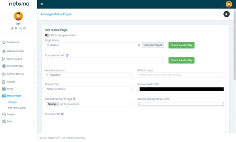 Status Page Configuration Netumo Documentation