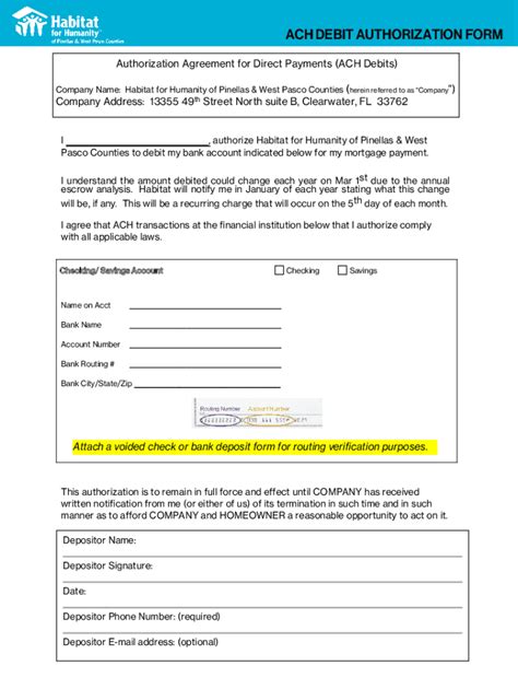 Fillable Online Ach Debit Authorization Form Fax Email Print Pdffiller