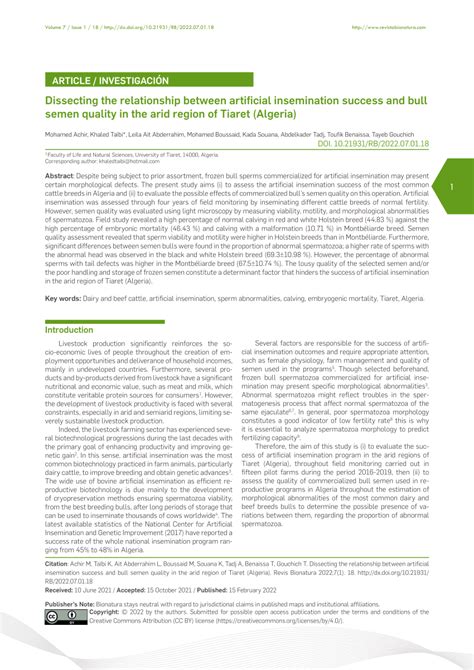 PDF Dissecting The Relationship Between Artificial Insemination Success And Bull Semen Quality