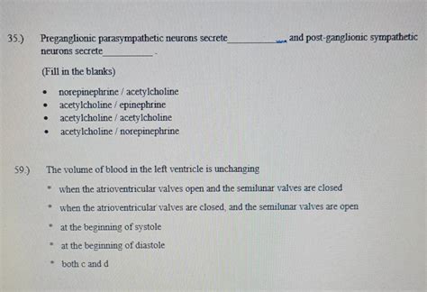 Solved 35 Preganglionic Parasympathetic Neurons Secrete