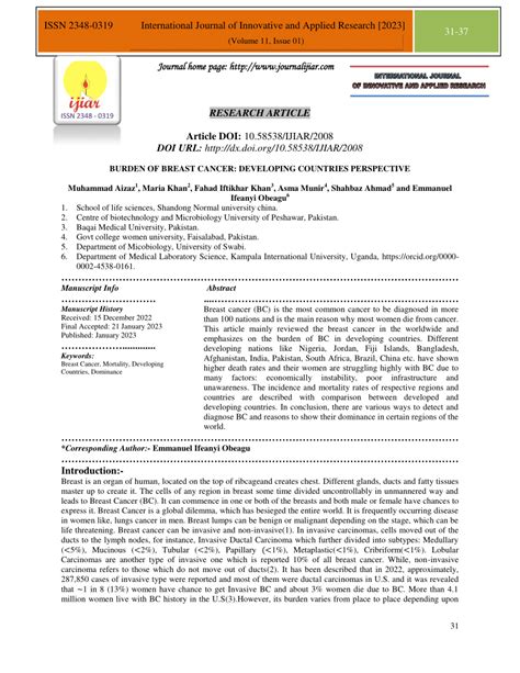 Pdf Burden Of Breast Cancer Developing Countries Perspective