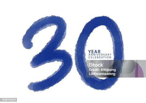 30 주년 기념 축 하 블루 컬러 로고 타입 벡터 30 숫자 디자인 30 번째 생일 초대장 로고 번호 디자인 벡터 일러스트 레이 션 블루 로고 브러시 스트로크 그림 2023