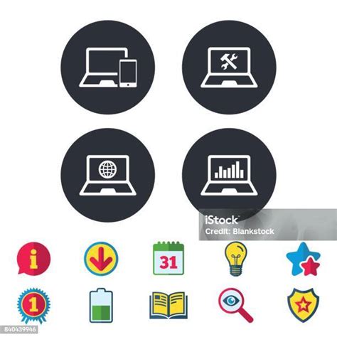 노트북 노트북 Pc 아이콘 수리점 수정 에 대한 스톡 벡터 아트 및 기타 이미지 검색 노트북 Istock
