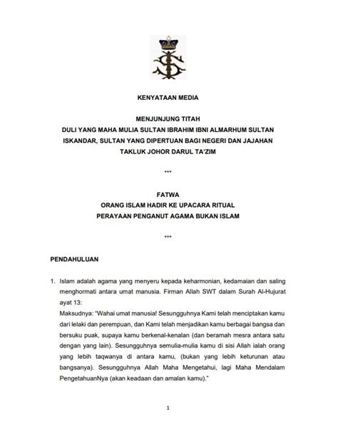Johor Sultan Consents To Fatwa Forbidding Muslims From Taking Part In