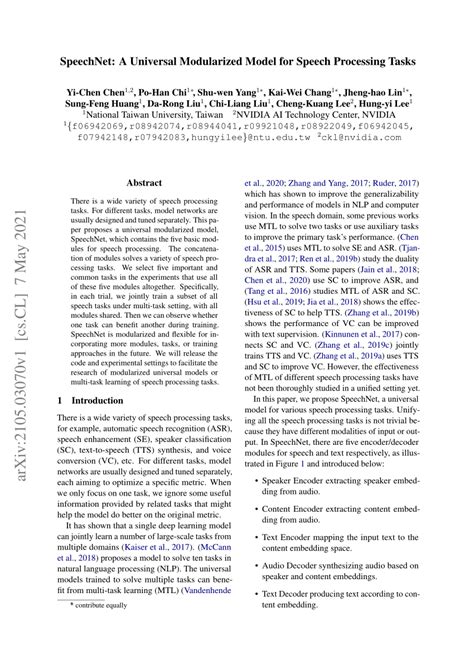 pdf speechnet a universal modularized model for speech processing tasks