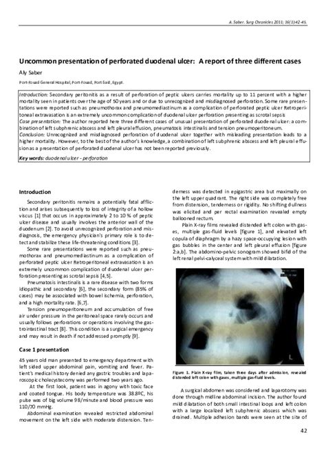 Pdf Uncommon Presentation Of Perforated Duodenal Ulcer A Report Of Three Different Cases