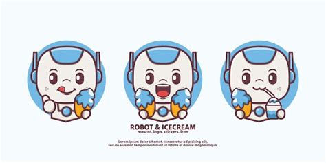 Premium Vector Cute Design Cartoon Robot With Ice Cream