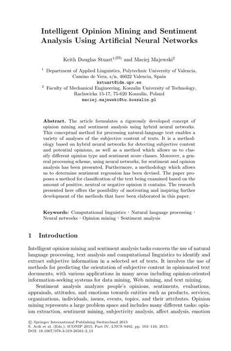 Pdf Intelligent Opinion Mining And Sentiment Analysis Using