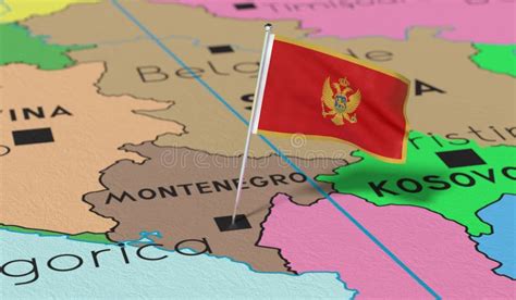 Montenegro National Flag Pinned On Political Map Stock Illustration
