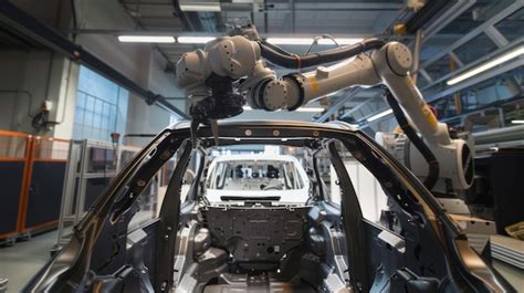 Robotic Arm Assembling A Car In A Factory Premium Ai Generated Image