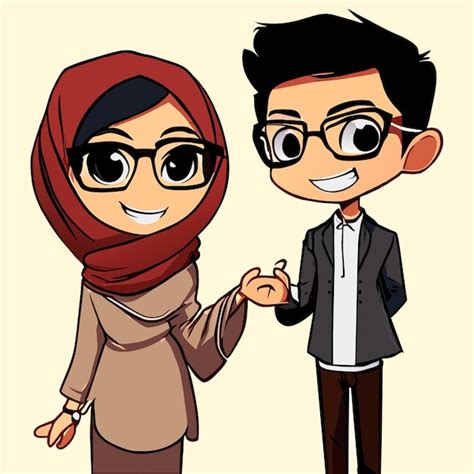 Premium Vector Animated Muslim Couple In Traditional Attire Graphic