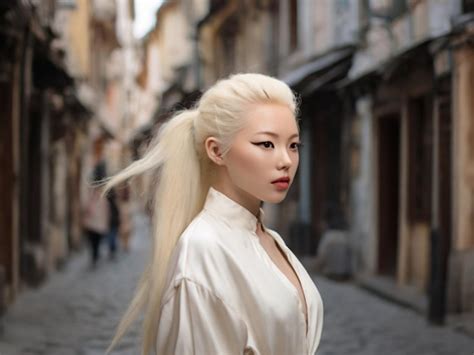 Premium Photo An Albino Girl Of Asian Appearance Walks Along Narrow
