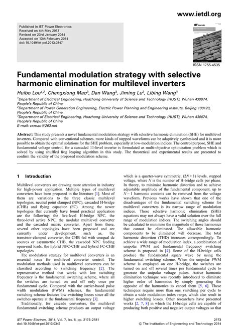 Pdf Fundamental Modulation Strategy With Selective Harmonic Elimination For Multilevel Inverters