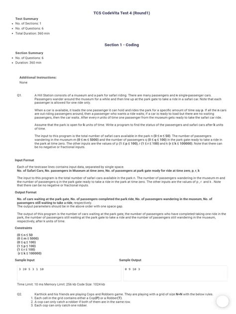 Tcs Codevita Test 4 Round1 Pdf Computer Programming Software Engineering