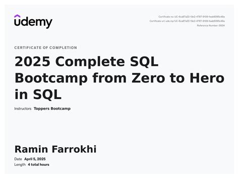 Udemy Course Completion Certificate Ramin Farrokhi