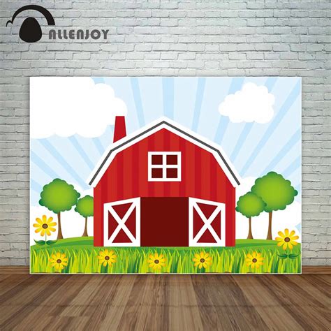 Buy Allenjoy Farm Red Barn Yellow Flowers Clear Sky