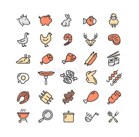 Jeu D icônes De La Couleur De La Viande à La Boucherie Fine Vecteur