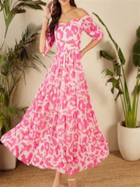 Buy Rare Floral Print Off Shoulder Puff Sleeves Maxi Dress Dresses