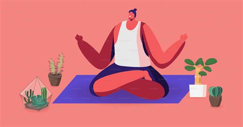 요가 연꽃 자세로 앉아 있는 편안한 남성 캐릭터는 즙이 많은 식물과 함께 집에서 휴식을 취하고 명상한다 화분에 심은 선인장 식물이 있는 집 정원에서 휴식을 즐기는 남자