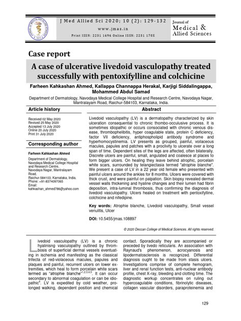 A Case Of Ulcerative Livedoid Vasculopathy Treated Successfully With