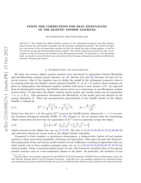 Pdf Finite Size Corrections For Real Eigenvalues Of The Elliptic