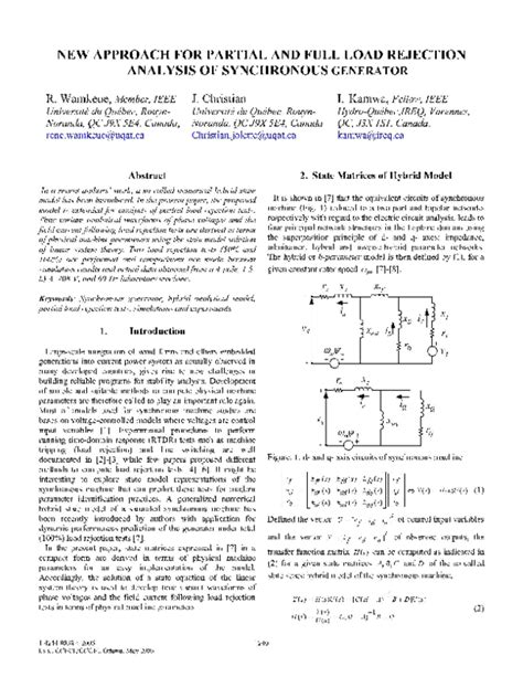 Pdf New Approach For Partial And Full Load Rejection Analysis Of Synchronous Generator
