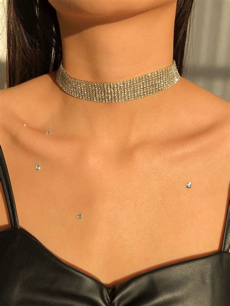 Rhinestone Decor Choker Choker Outfit Glitter Outfit Chokers