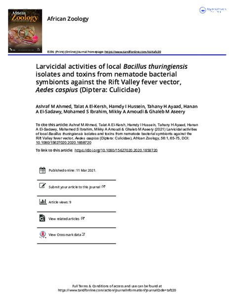 Pdf Bacillus Thuringiensis Isolates Vs Aedes Caspius Larvae