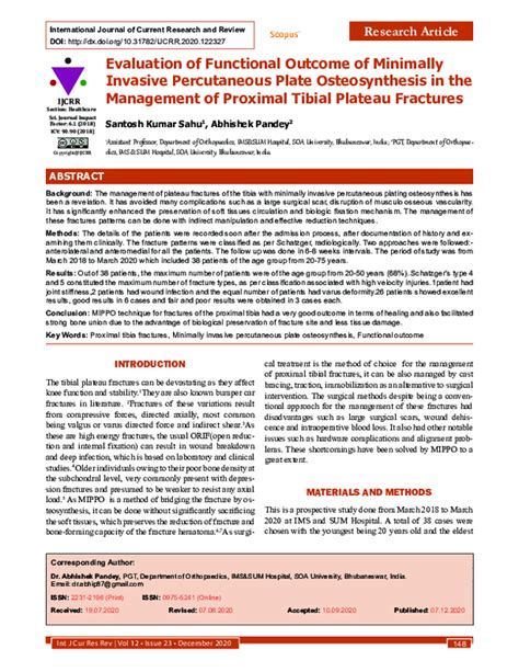 Pdf Evaluation Of Functional Outcome Of Minimally Invasive Percutaneous Plate Osteosynthesis