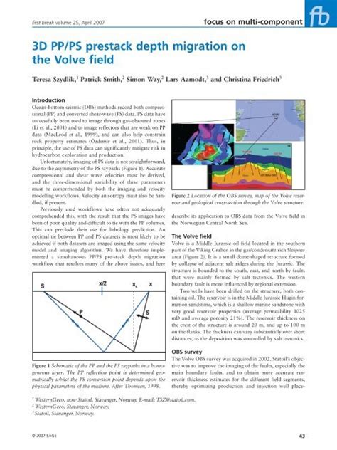D Ppps Prestack Depth Migration On The Volve Field