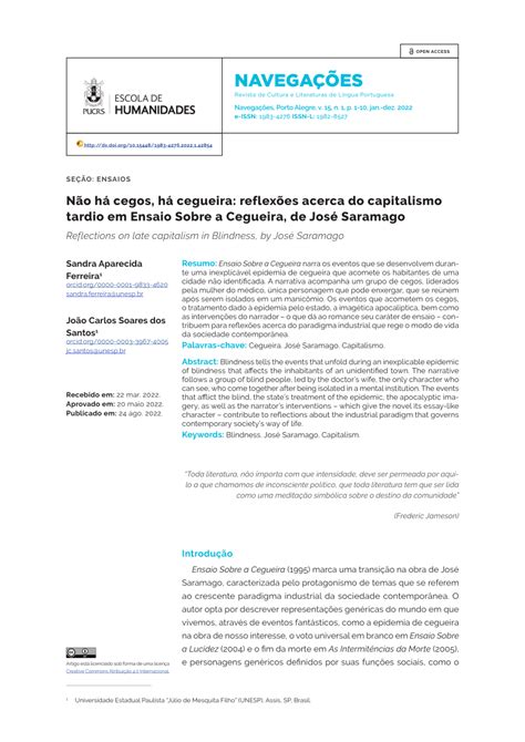 PDF Não há cegos há cegueira Reflexões acerca do capitalismo tardio em Ensaio Sobre a