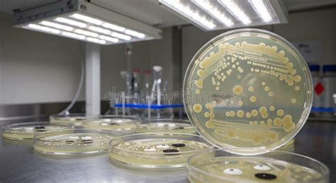 Microbial Colony Growth On Agar Plates In A Microbiology Lab A Detailed View Of Bacterial