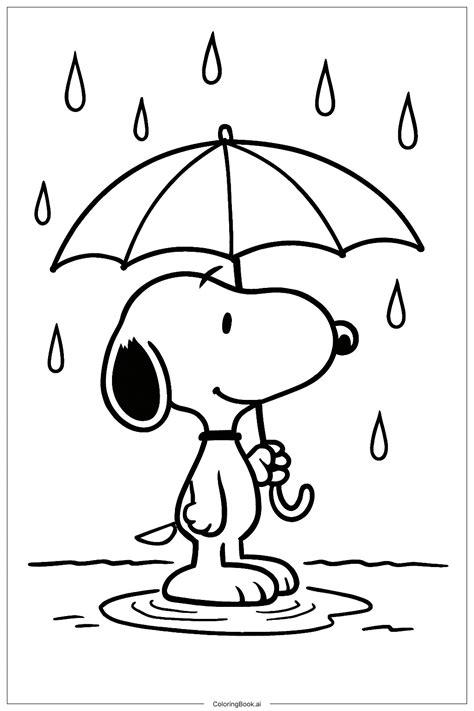 雨中史努比 填色页（免费 Pdfandpng 可打印）