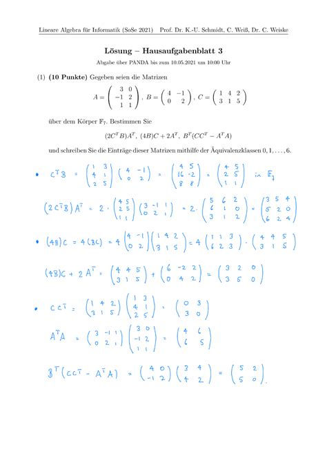 Loesung HA 03 Wintersemester Lineare Algebra 1 Studocu