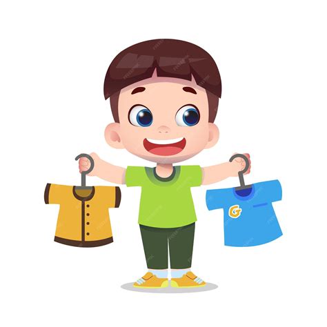 Carácter De Niños Lindos Comprando Y Comprando Ropa Vector Premium